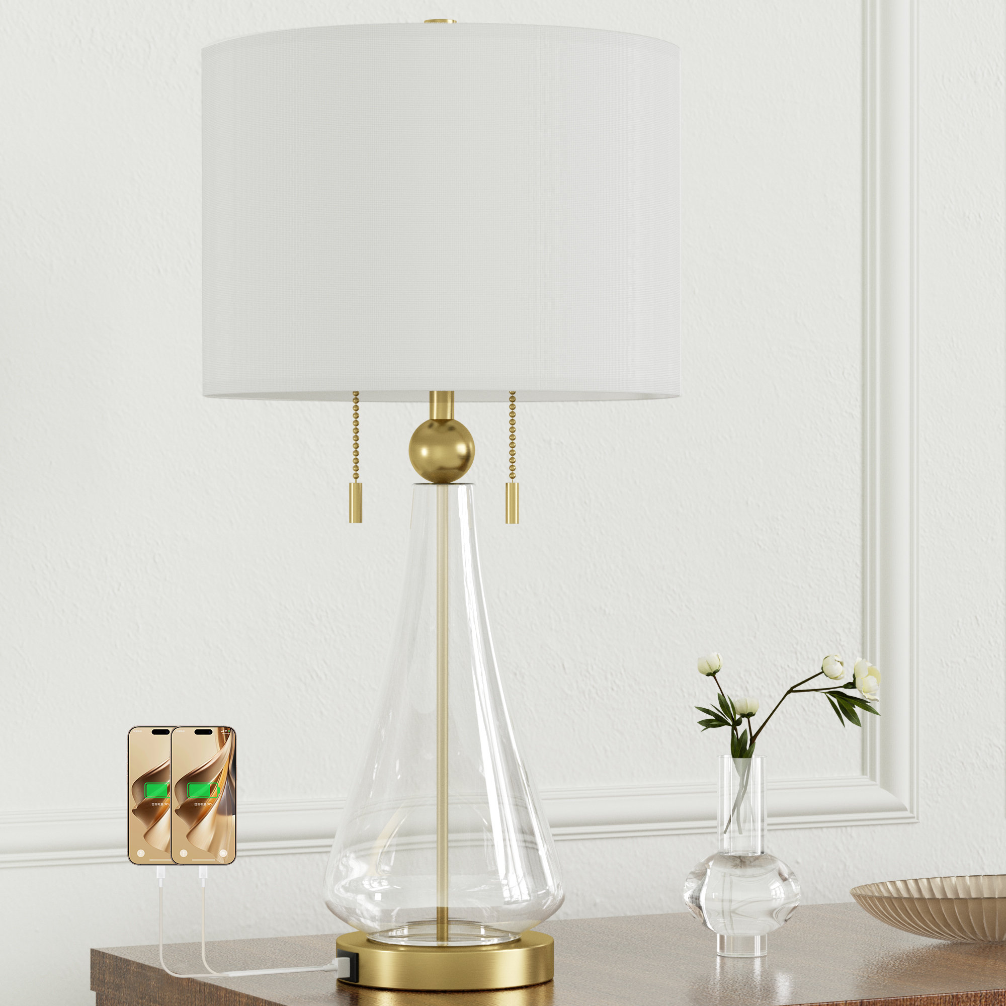 Mercer41 28" Antique Copper Metal Glass Desk Lamp With Usb Port ...