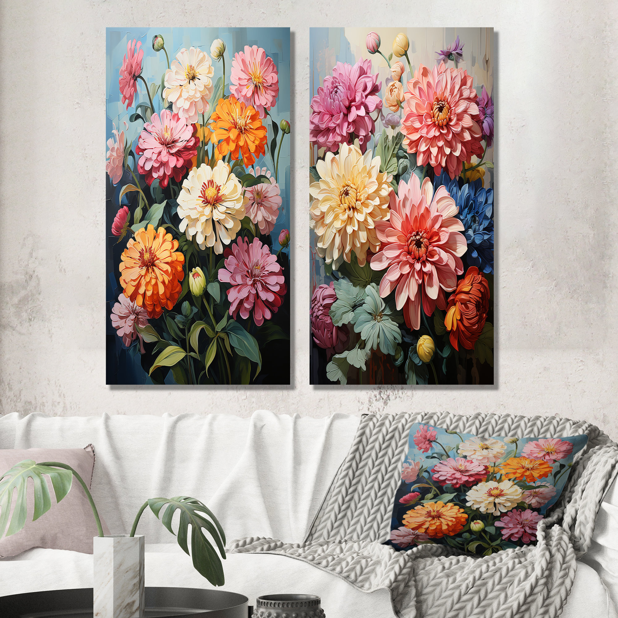 Lark Manor™ Zinnias Burst With Fierce Brushwork - Zinnias Wall Decor ...