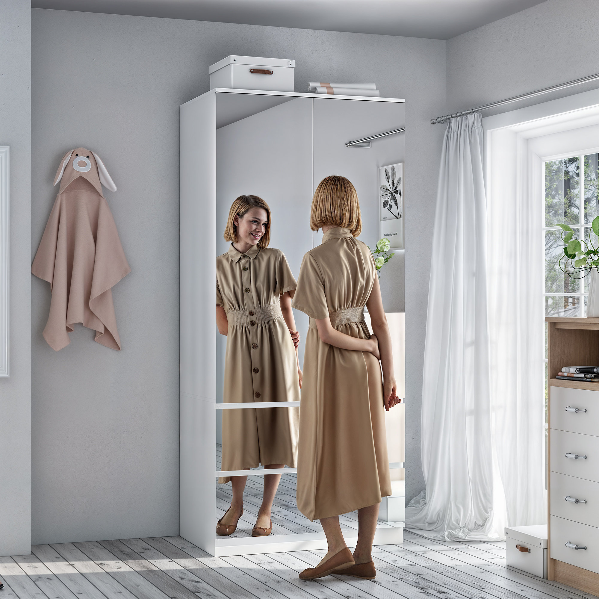 Latitude Run® White Mirror Wardrobe With 2 Drawers | Wayfair