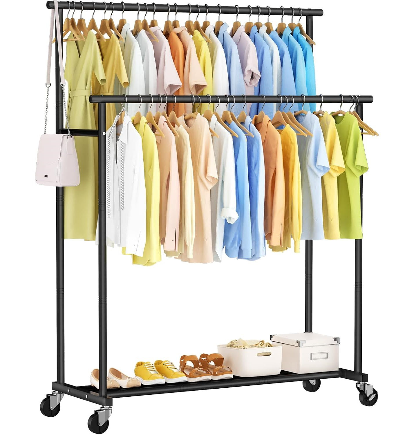 Brayden Studio® Double Rods Clothes Rack Black Rolling Clothing Racks ...