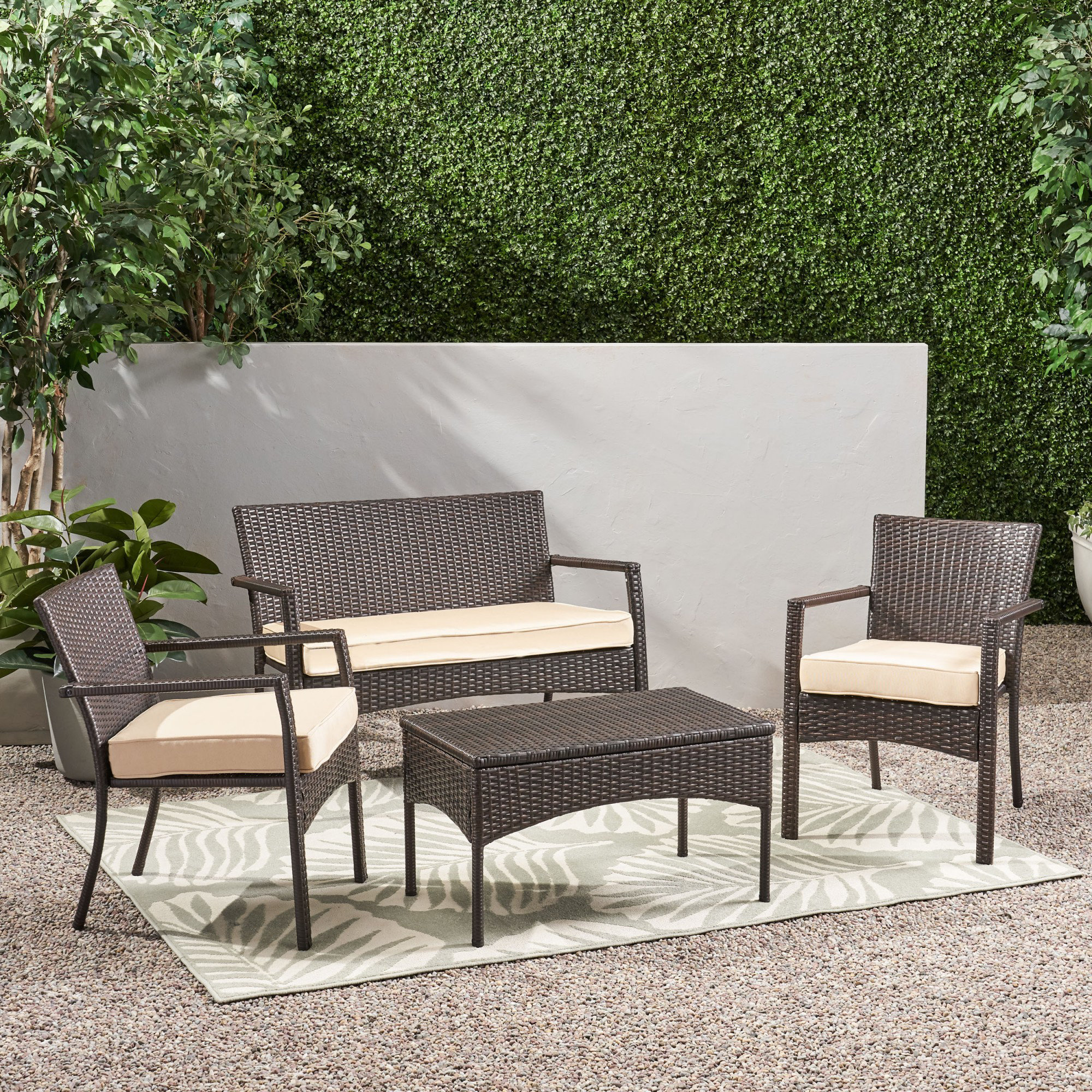 Corrigan Studio® Outdoor PE Wicker Talking Set 4 Pcs | Wayfair