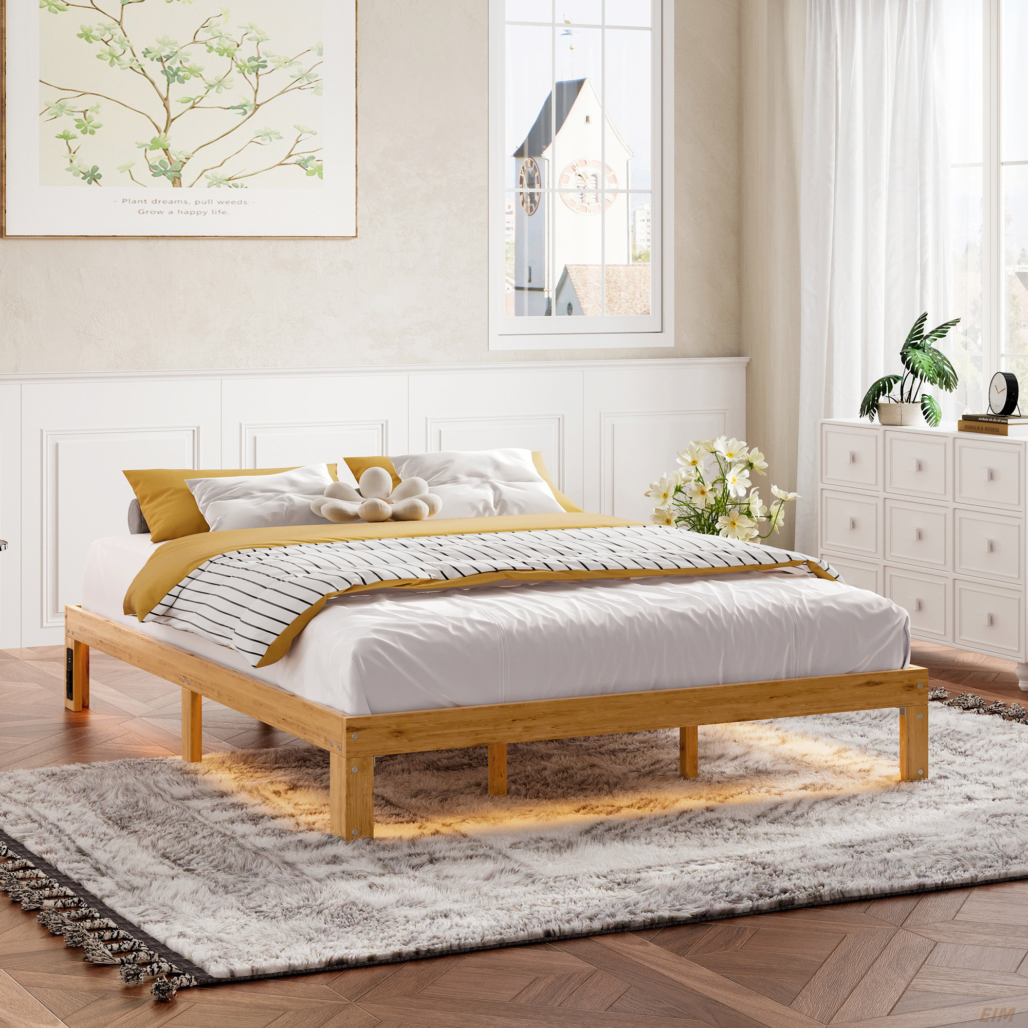 Wrought Studio™ Wood Platform Bed Frame-12 Inch Solid Wood Bed Frame ...
