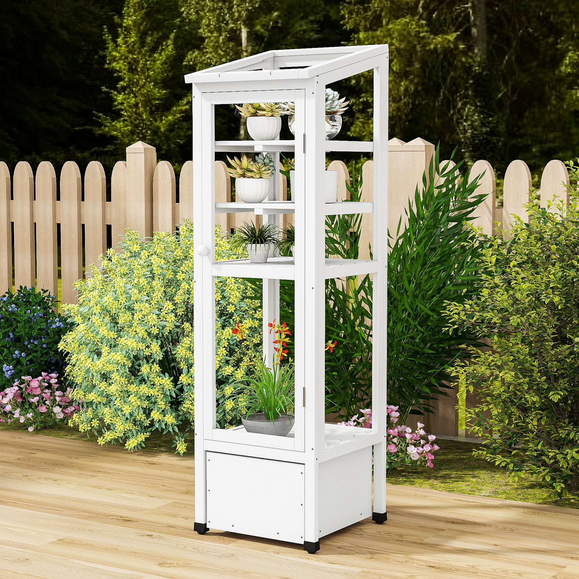 us-kindly Wooden Mini Greenhouse Cold Frame with Adjustable Shelves ...