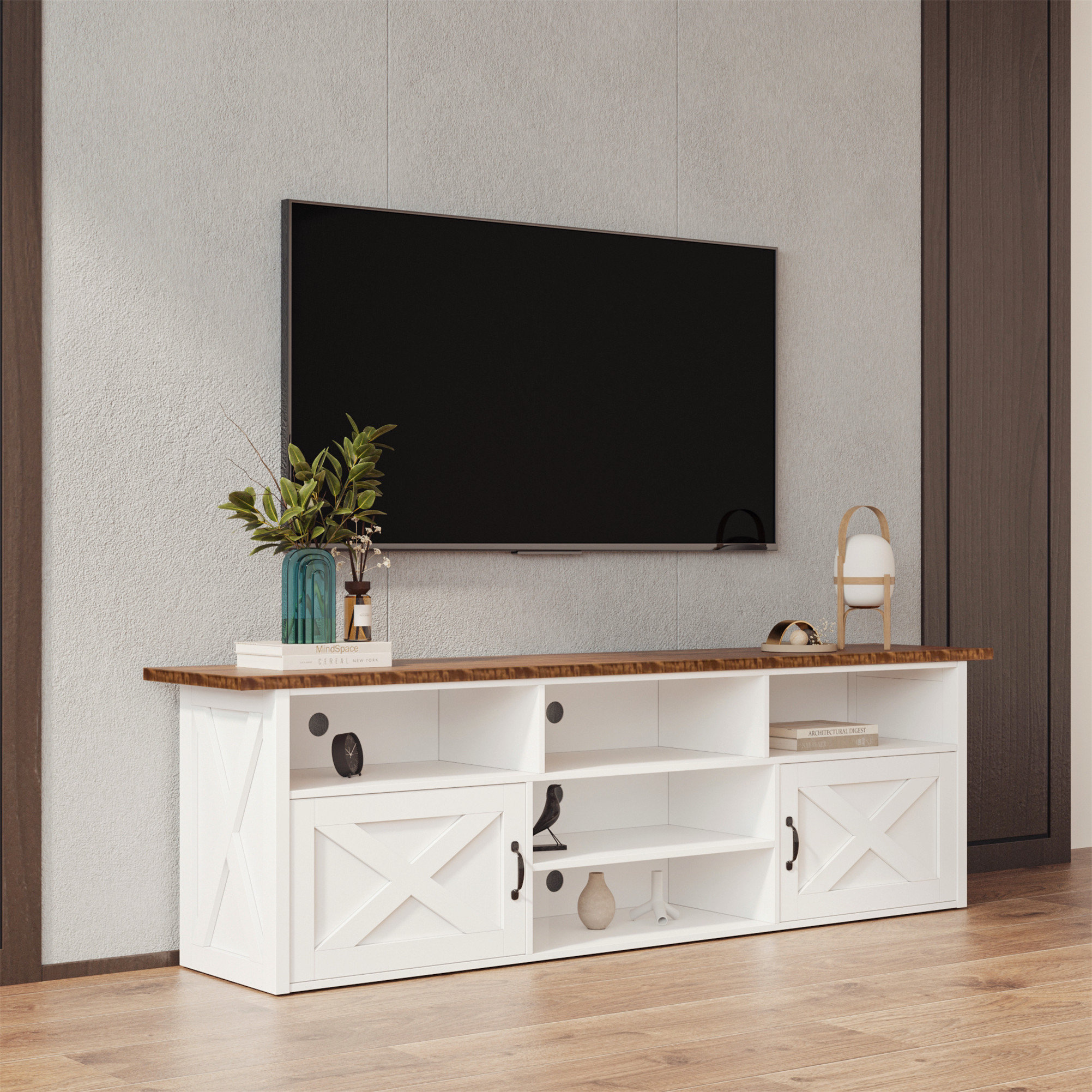 Gracie Oaks TV Stand For 80 Inch TV Stands, Storage Cabinet With ...