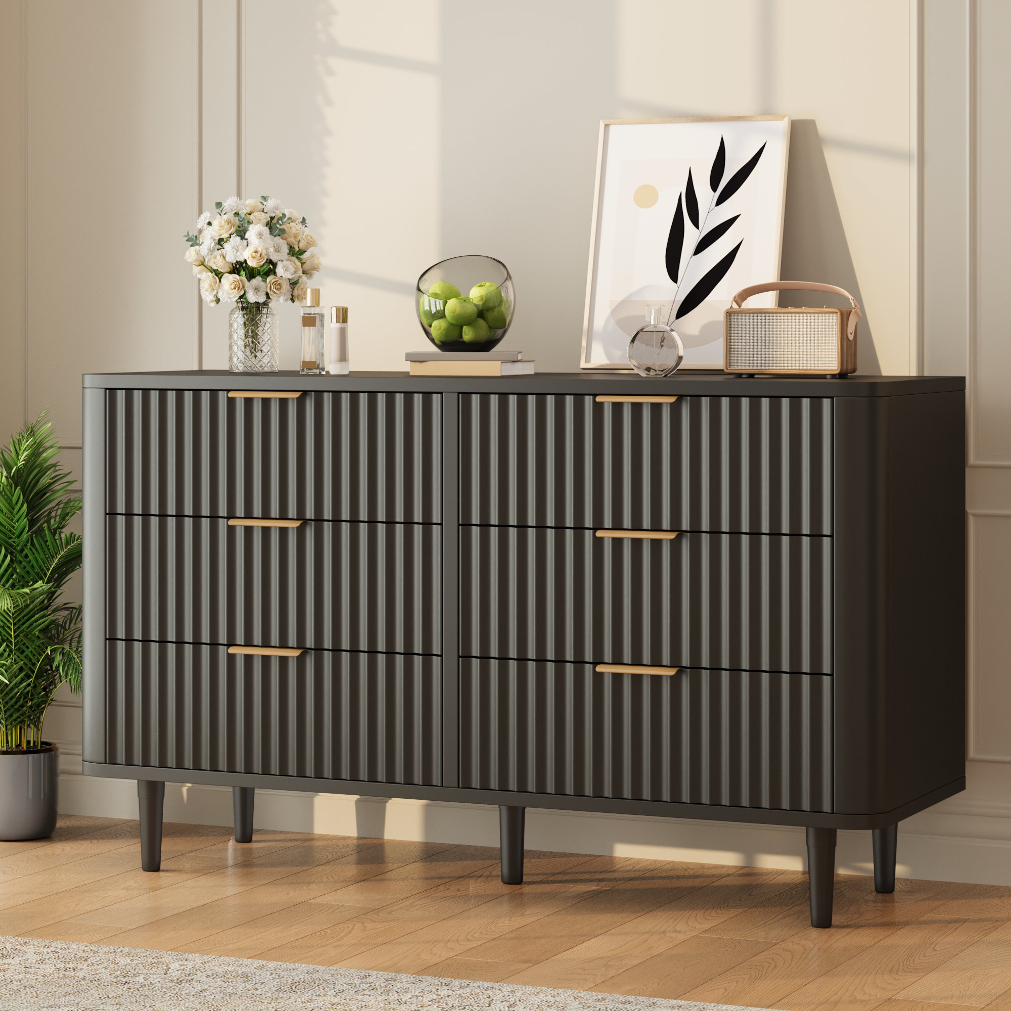 Mercer41 6-Drawers Dresser With Fluted Panel, Bedroom Chest of Drawers ...