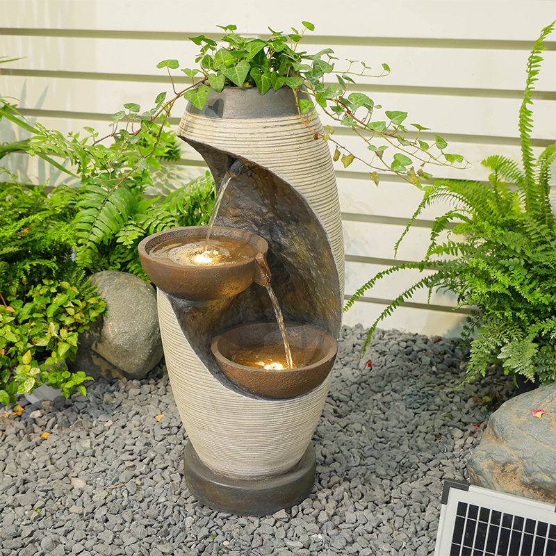 Ivy Bronx 28" H Outdoor Garden Solar Waterfall Fountain — A Modern ...