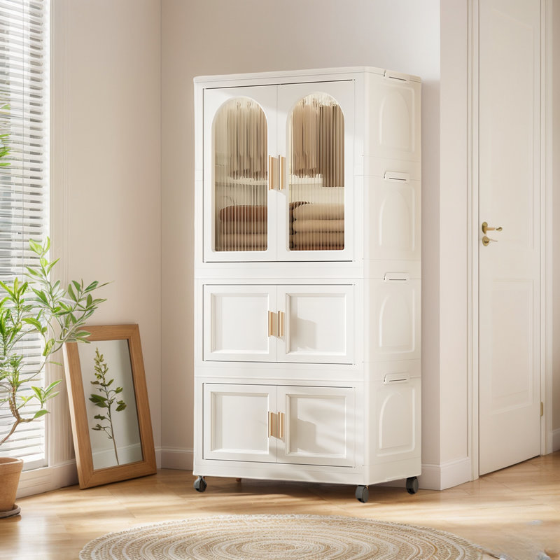 Ebern Designs Wide Folding Wardrobe With Door And Wheels | Wayfair