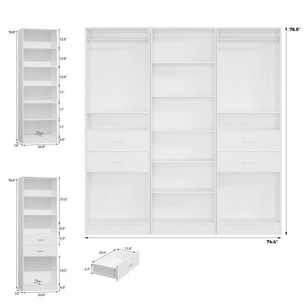 Latitude Run® 3-Piece Set: 74.4"W Wardrobe Storage System With 4 Wooden ...