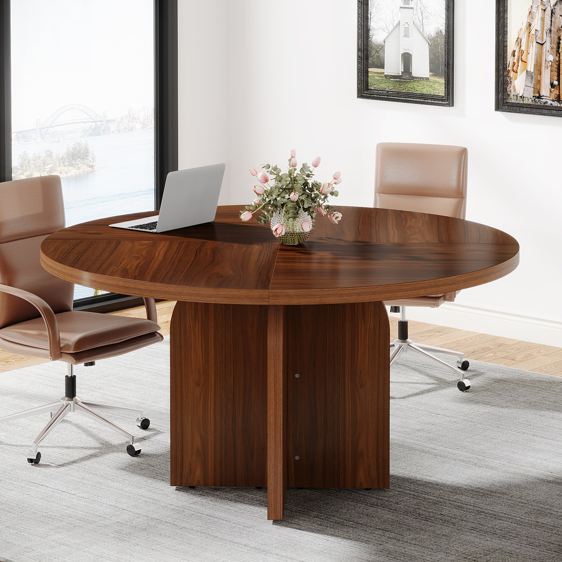 Inbox Zero Round Conference Table, 47.2-Inch Small Meeting Table For 4 ...