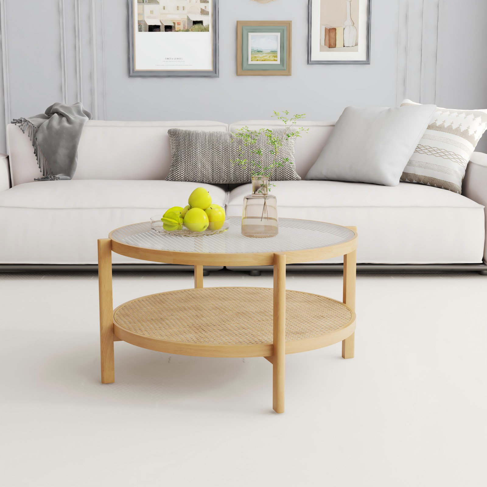 Bay Isle Home™ Round solid wood frame coffee table Glass Top side tea ...