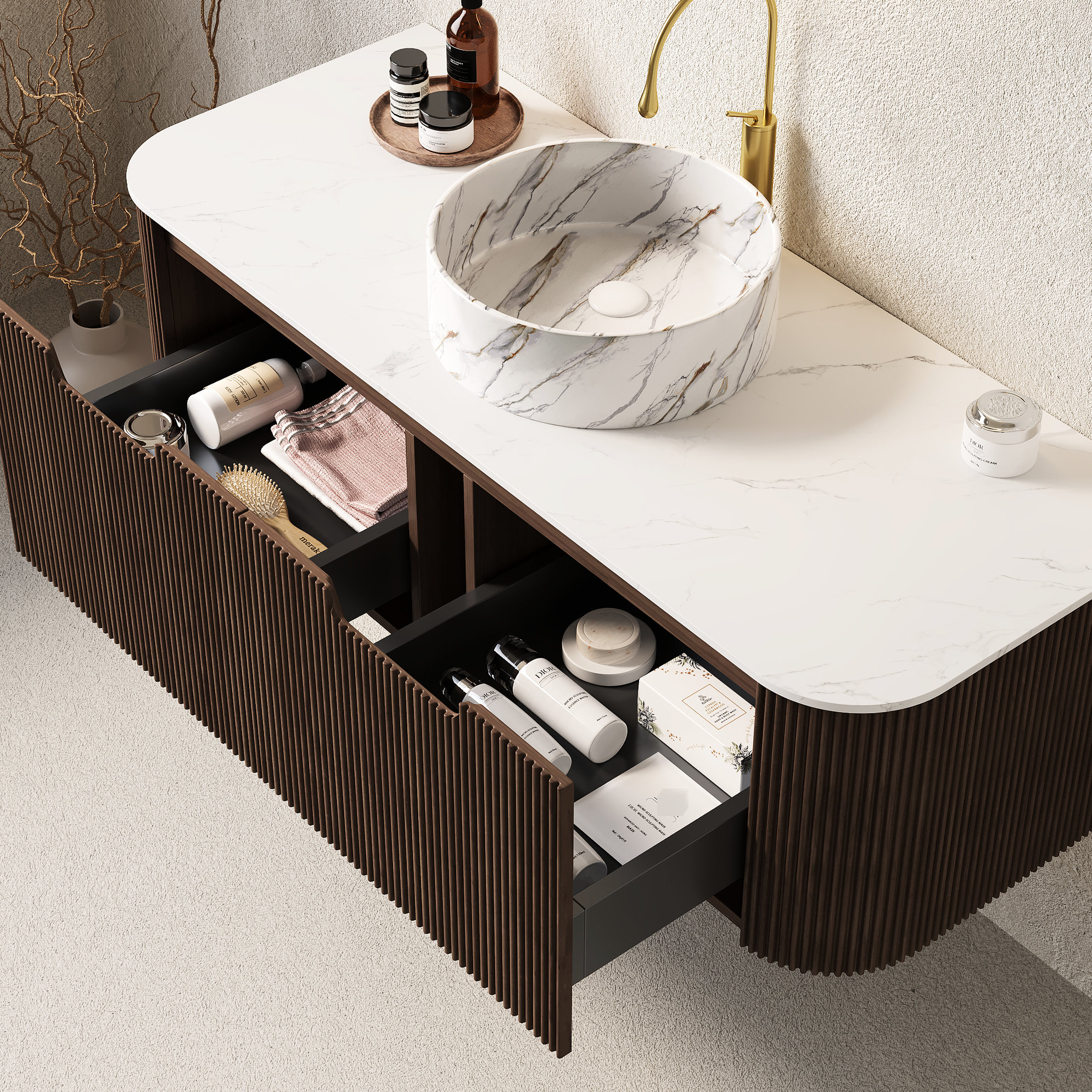 Hokku Designs 48" Bathroom Vanity, White Round Ceramic Basin, Stone ...