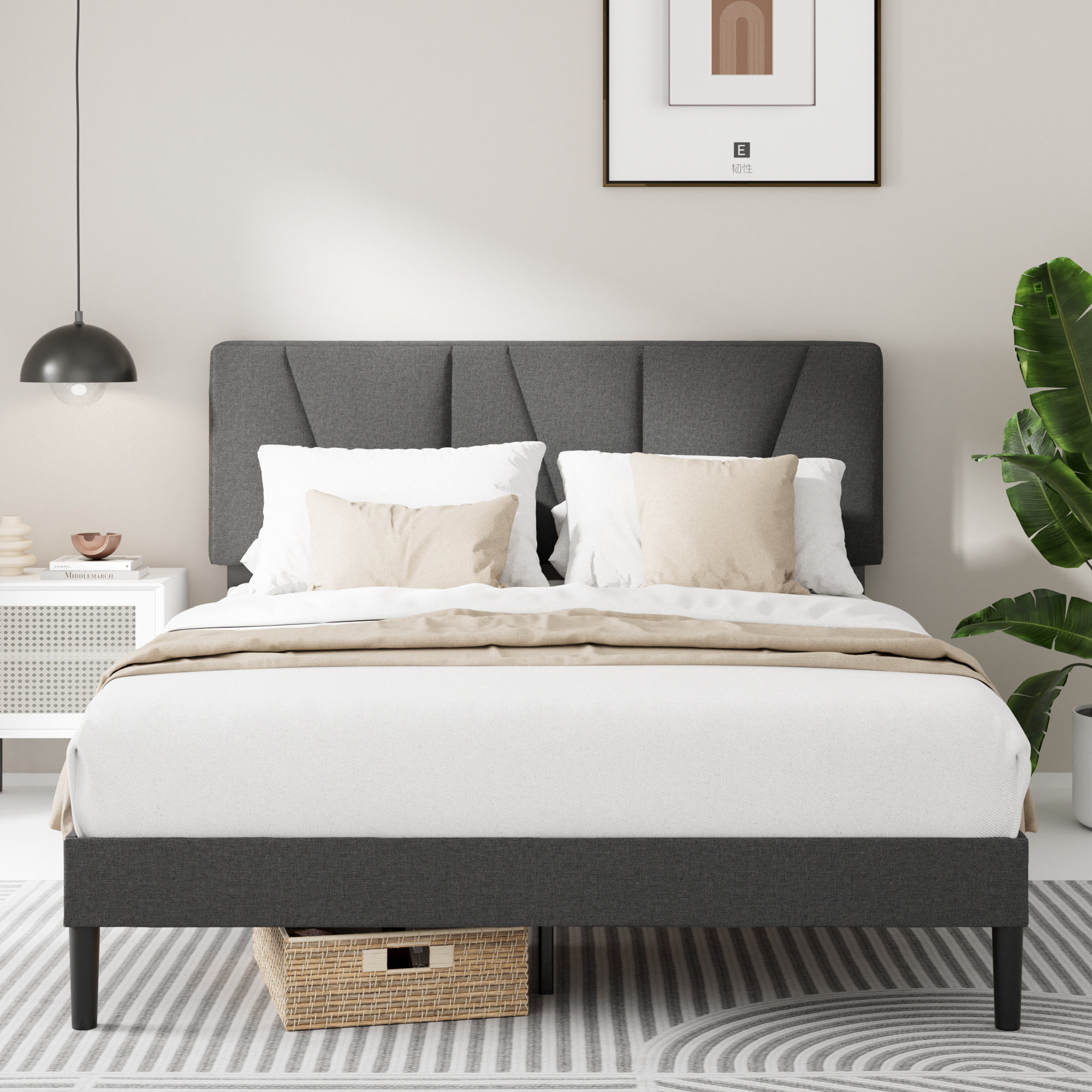 17 Stories Beda Upholstered Bed Frame with Padded Tufted Headboard ...