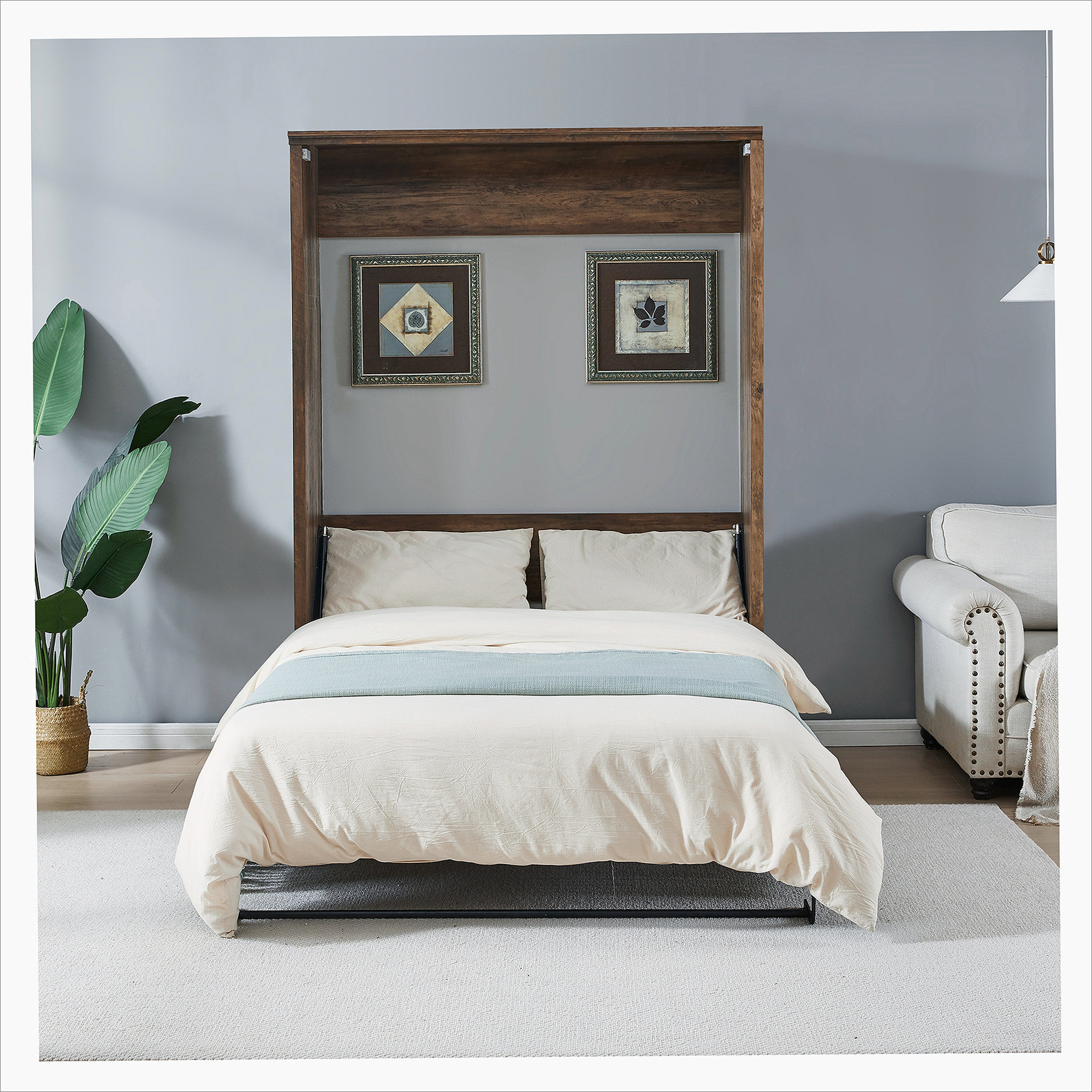 Red Barrel Studio® Full Size Half Self-Close and Open Murphy Bed Cabinet Space-Saving Bed ...