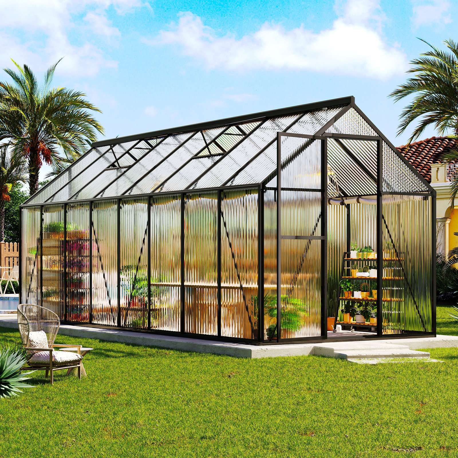 AMERLIFE Walk-in Polycarbonate Greenhouse With Aluminum Frame, 2 ...
