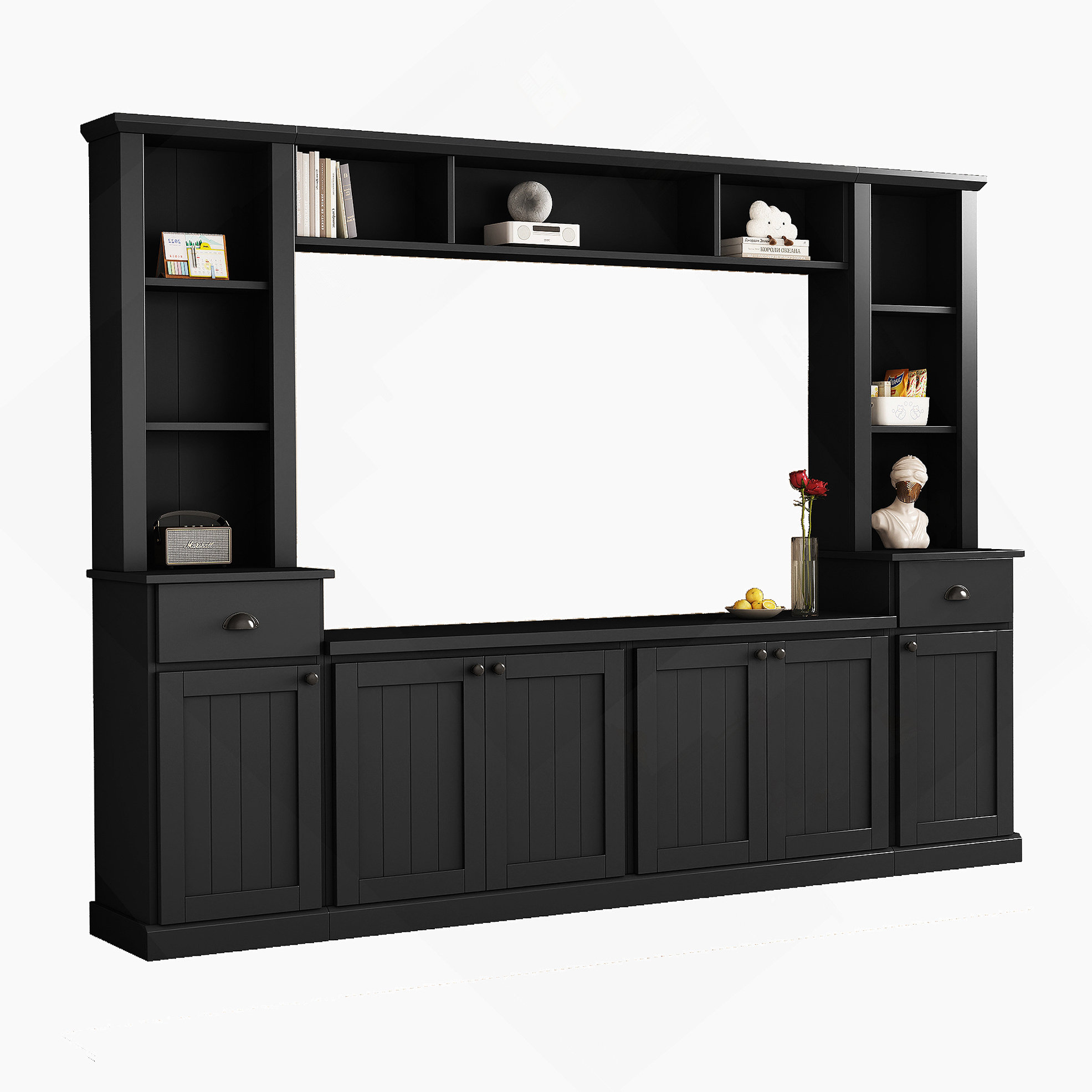 Hokku Designs Minimalist Entertainment Wall Unit Set with Bridge for ...