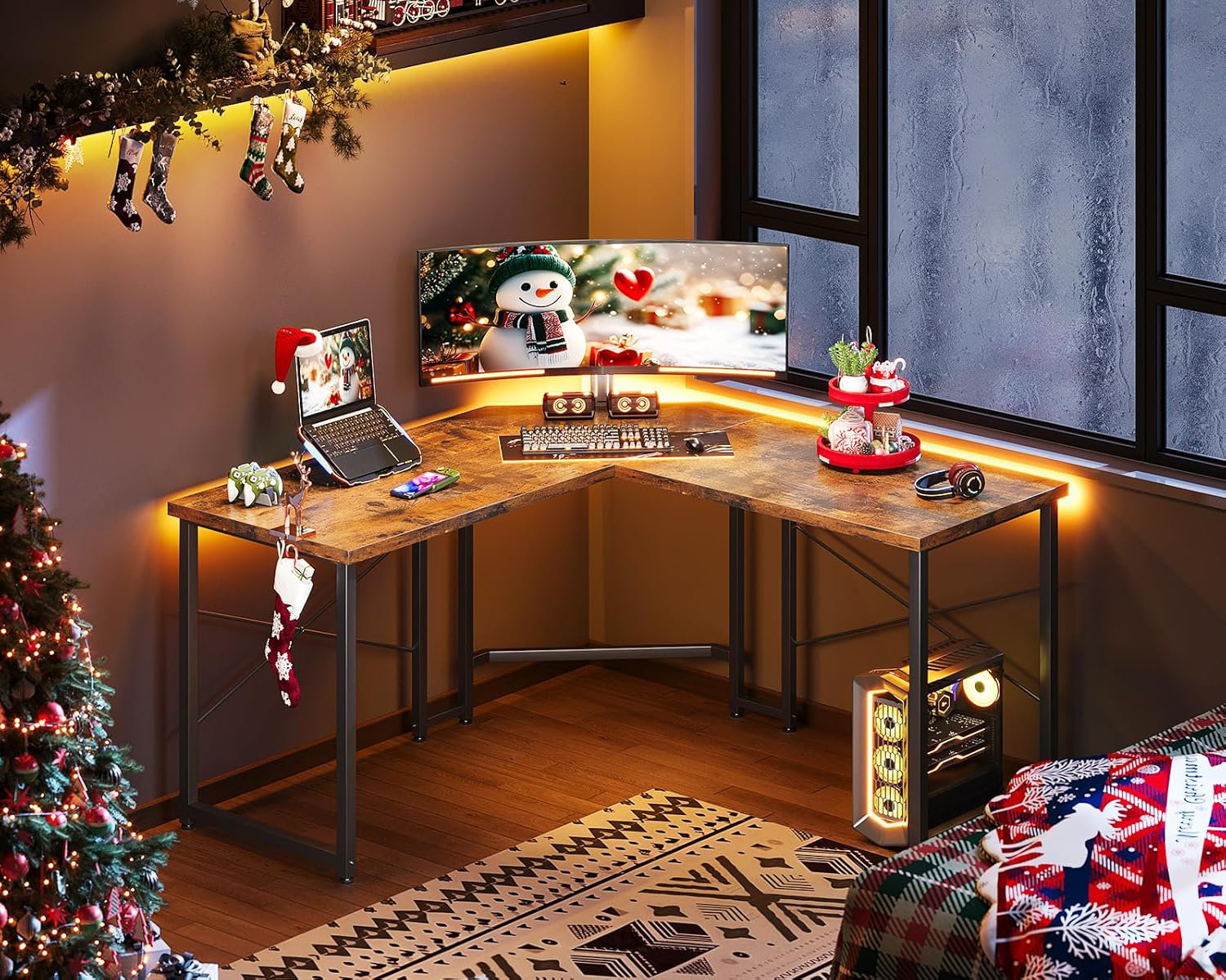 17 Stories Fred L Shaped Computer Gaming Desk For Home Office, Spacious ...