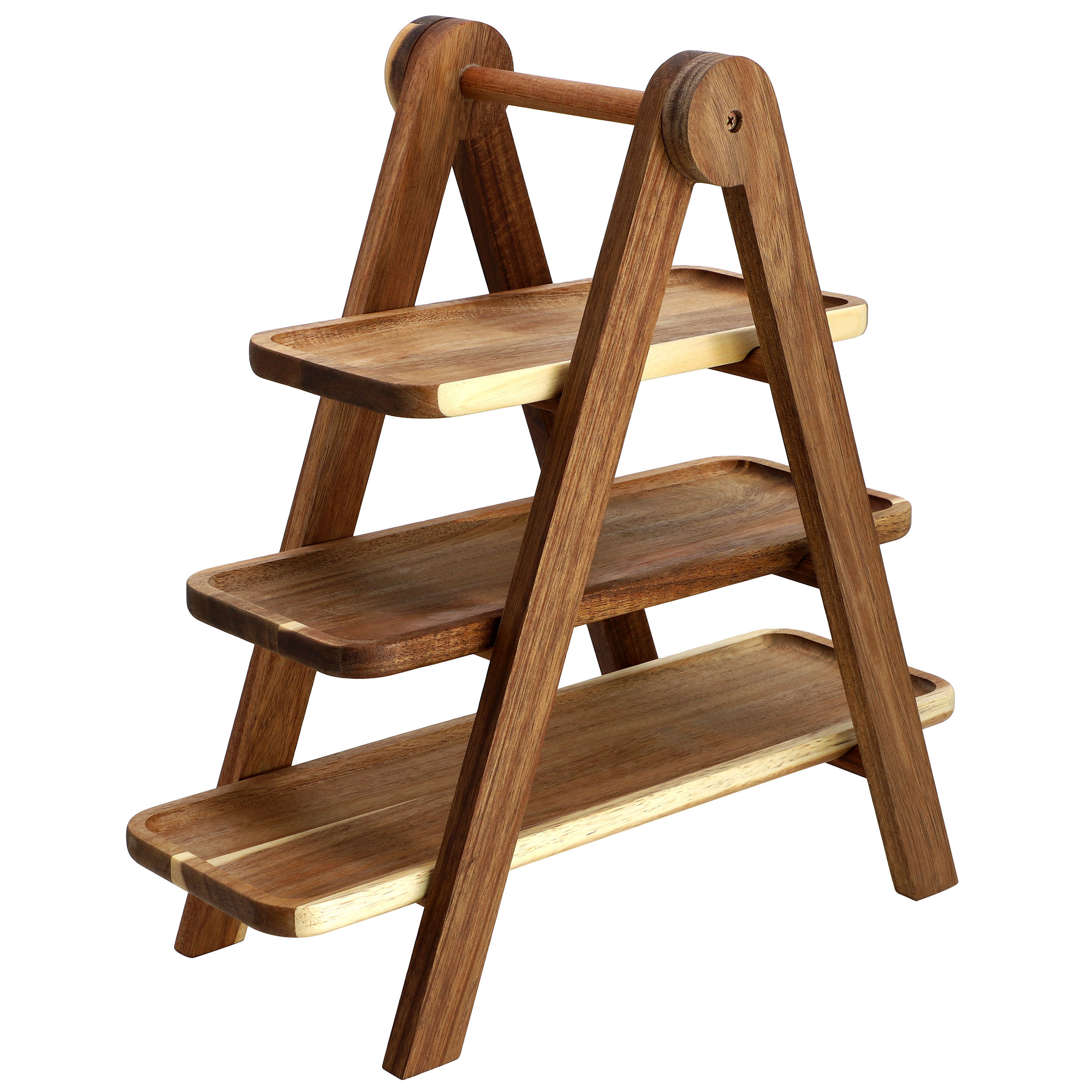 Millwood Pines Collapsible 3 Tiered Long Rectangular Tray Set in Acacia ...