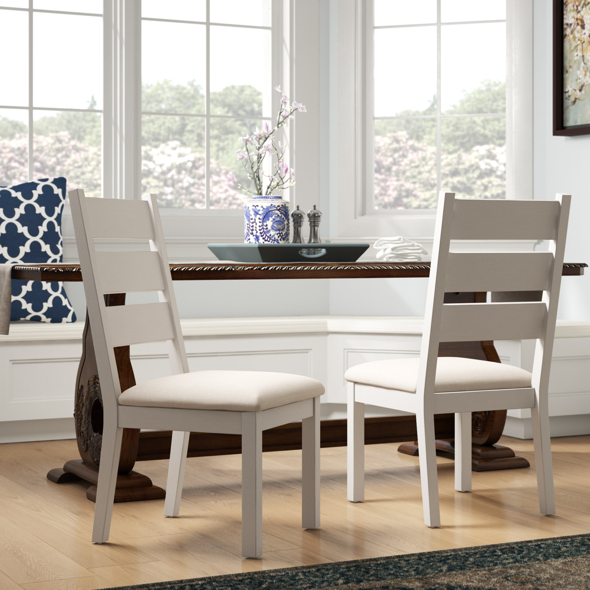 August Grove® Daks Upholstered Ladder Back Side Chair in Weathered White - Wayfair Canada