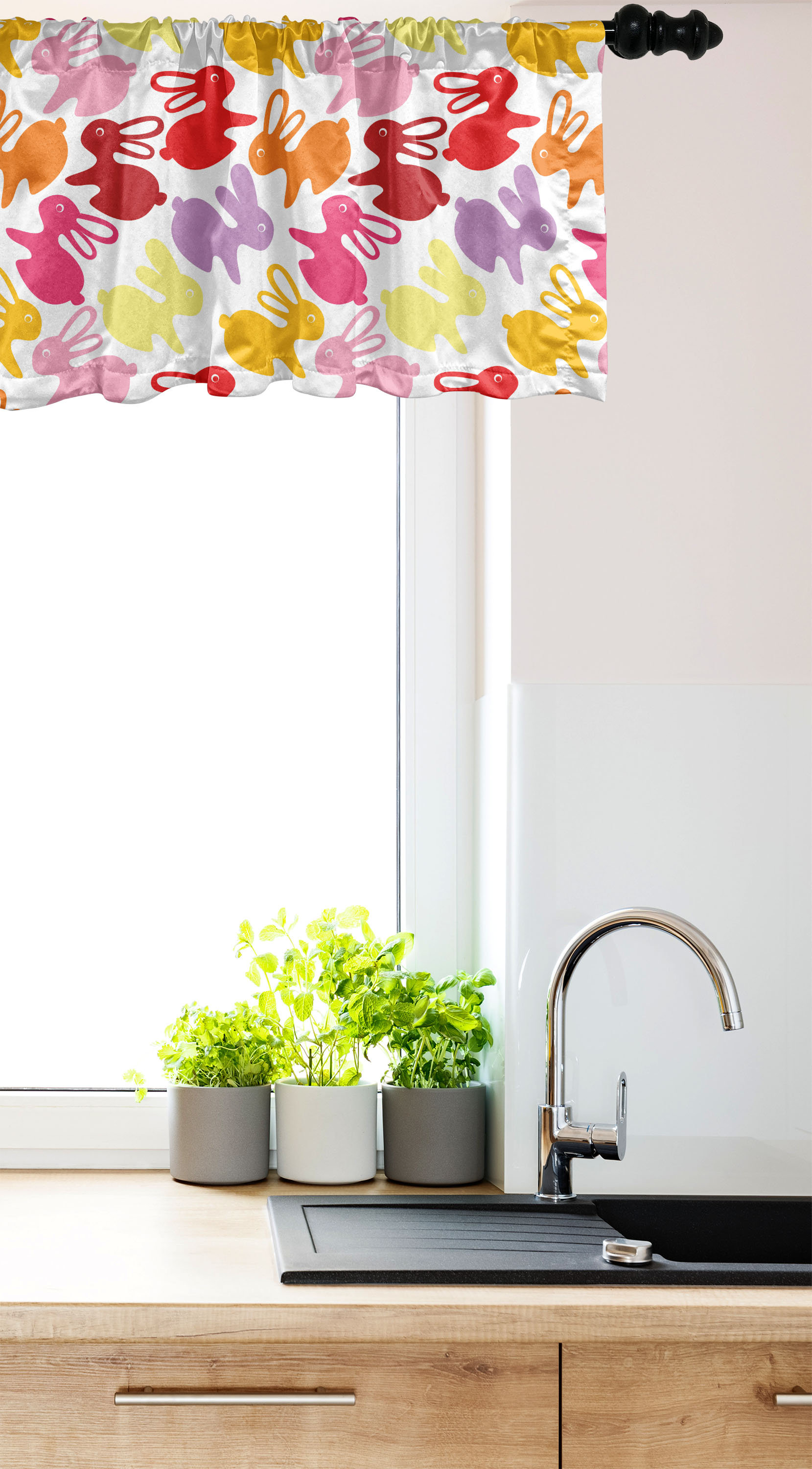 Ambesonne Bunny Valance Pack of 2 Colorful Computer Graphics Multicolor ...