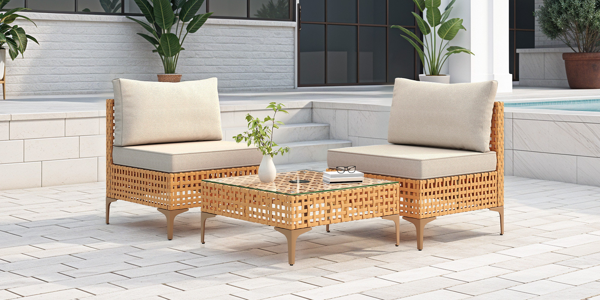 Ebern Designs 3-piece Wicker Patio Conversation Set With Solar-led ...