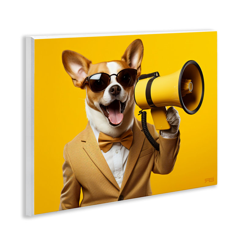 Wrought Studio™ Dog with Yellow Megaphone Wall Plaque Art by Roozbeh ...