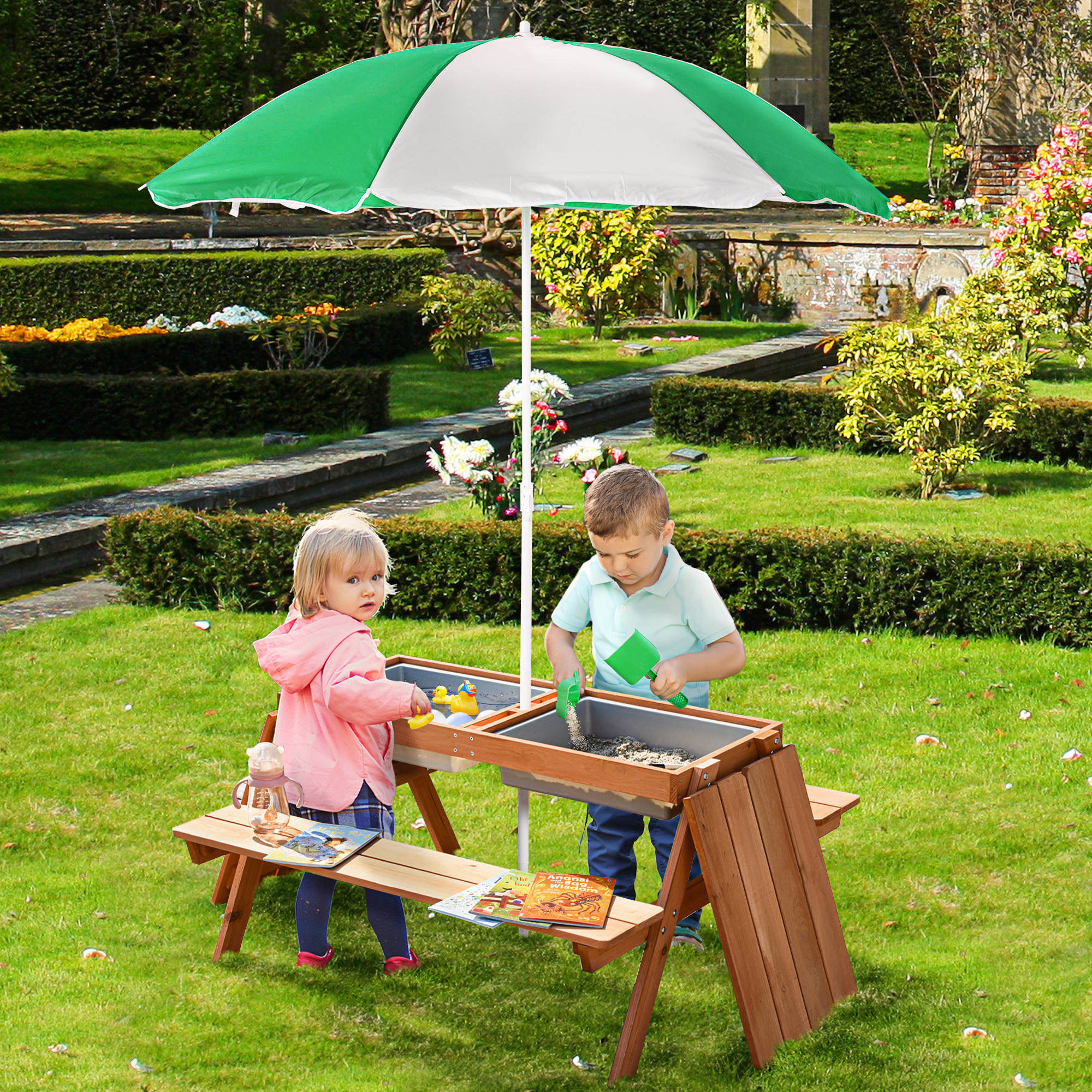 George Oliver Kids Picnic Table With Umbrella And Storage Inside | Wayfair