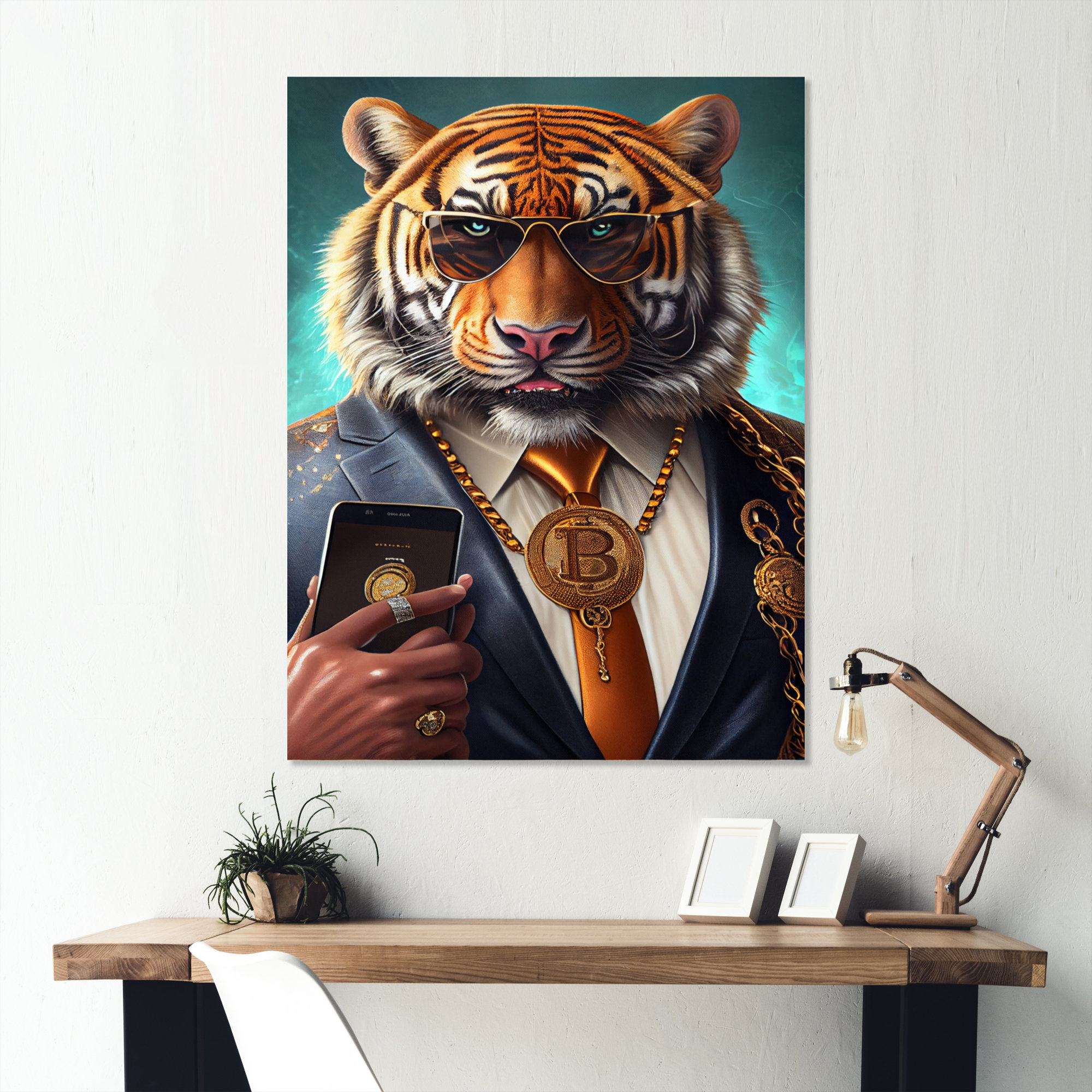 Trinx Stylish Tiger Gambling V - Wrapped Canvas Print | Wayfair