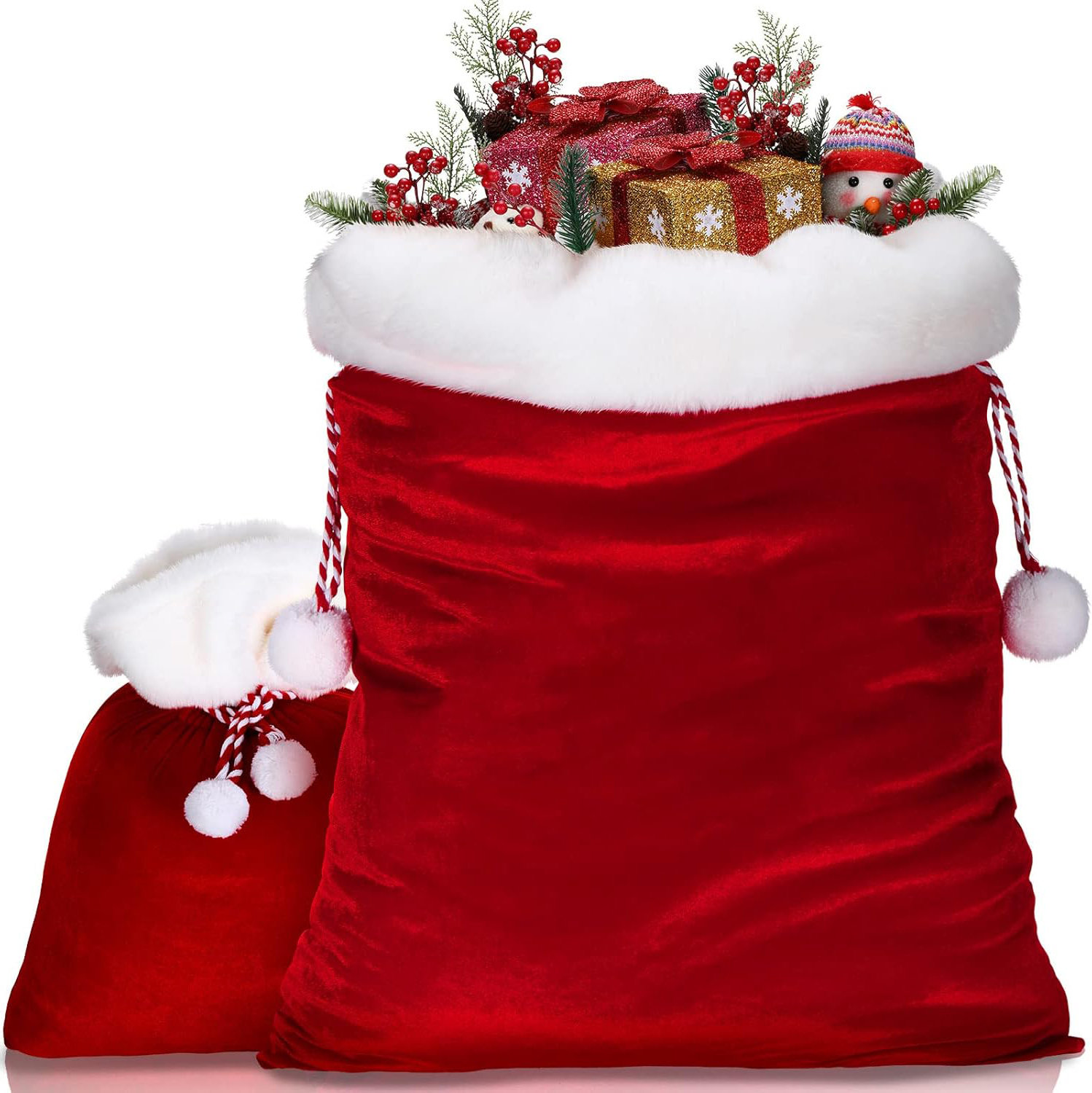 Suploo 2 Pieces Christmas Velvet Santa Bags with Drawstring in 2 Size ...