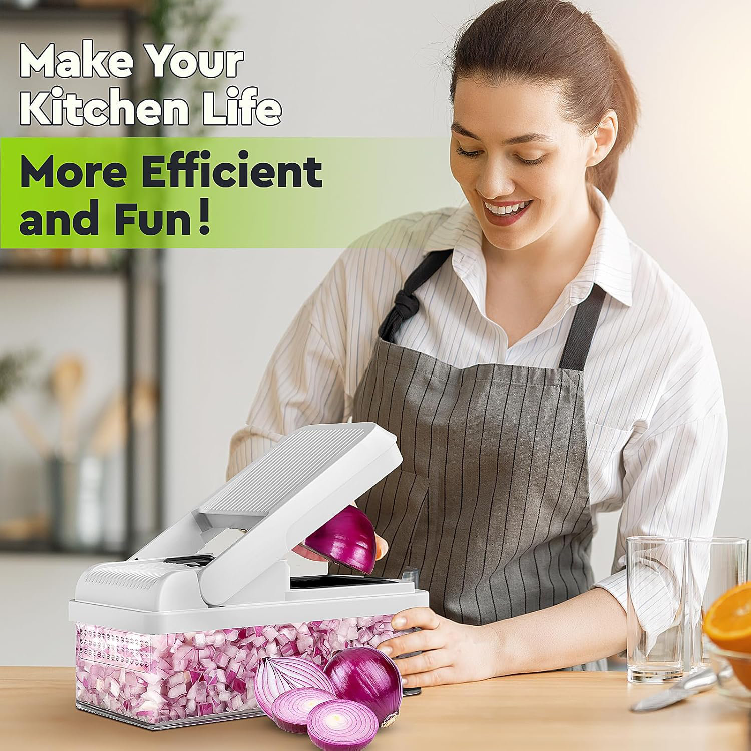 Anadea 12-In-1 Vegetable Chopper, 7 Blade Veggie Chopper, Practical Food Chopper With Container ...