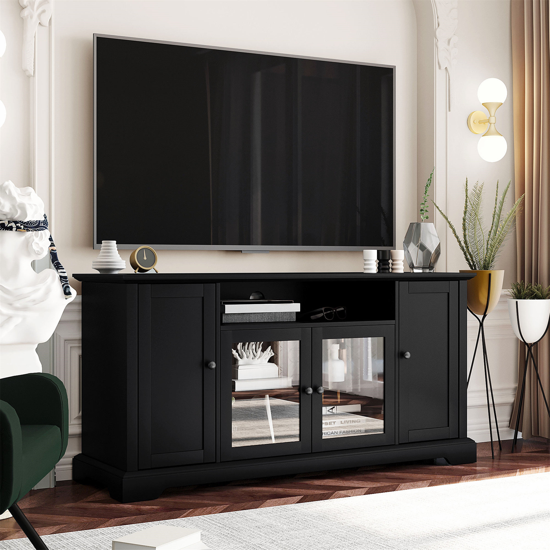 Lark Manor™ Versatile 65" TV Stand with Tempered Glass Doors - Modern ...