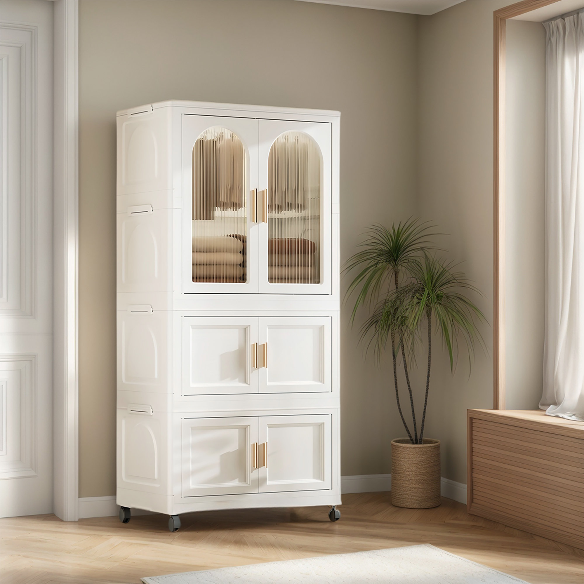 Ebern Designs Wide Folding Wardrobe With Door And Wheels | Wayfair