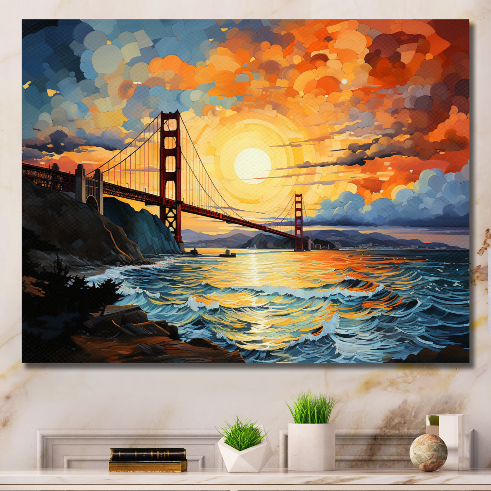 17 Stories Ebbin Orange Bridge Golden Gateway Yellow II - Print on ...