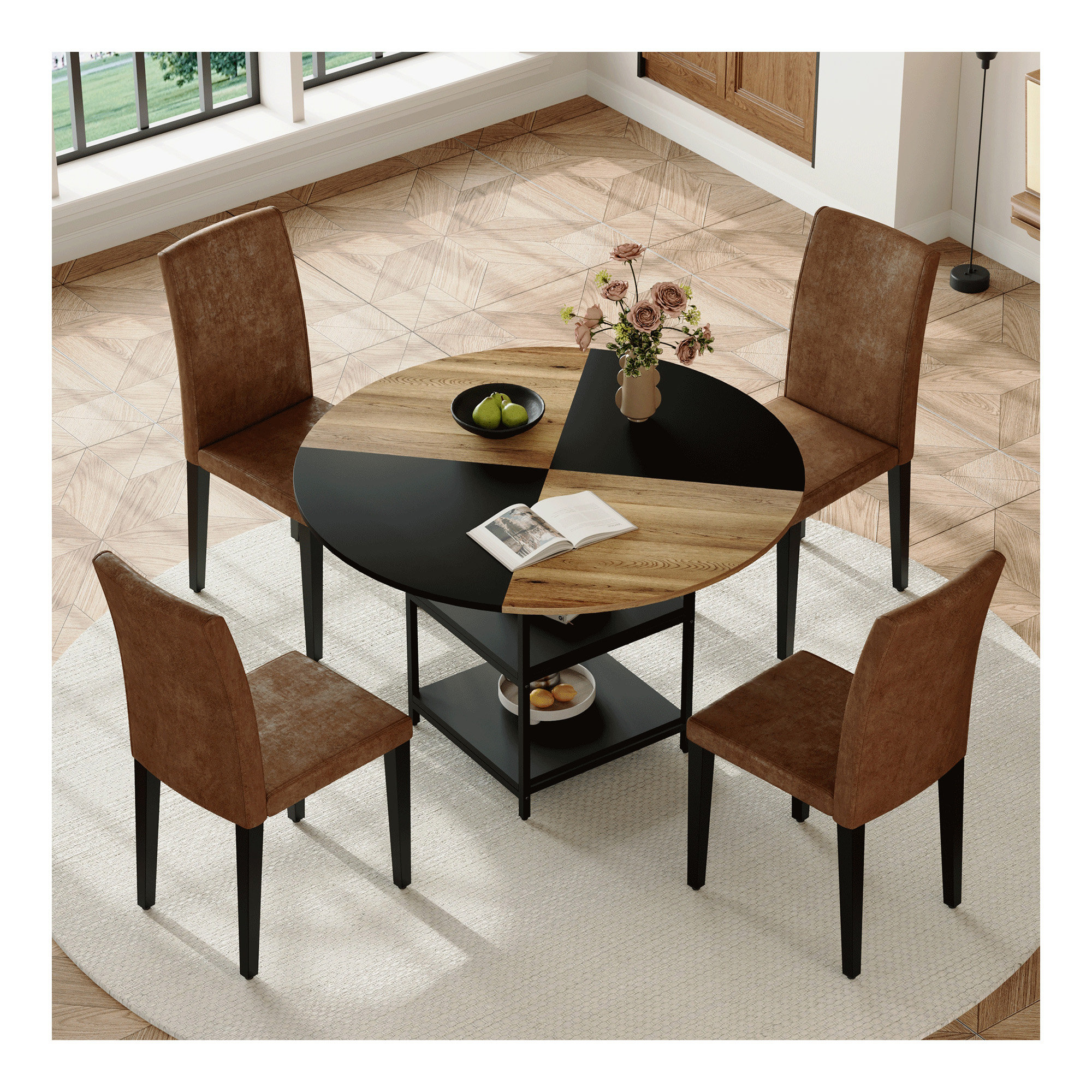 Latitude Run® Table and chair set.A 47.3-inch diameter modern spliced ...