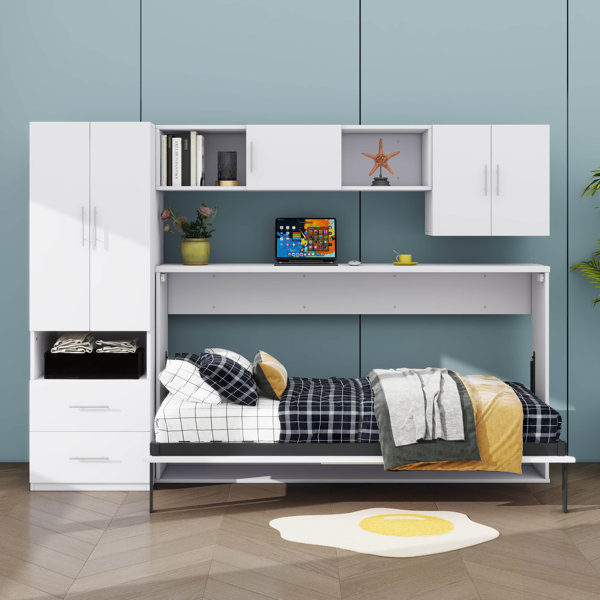 Foundry Select A Twin-Sized Murphy Bed With Open Shelving, Storage ...