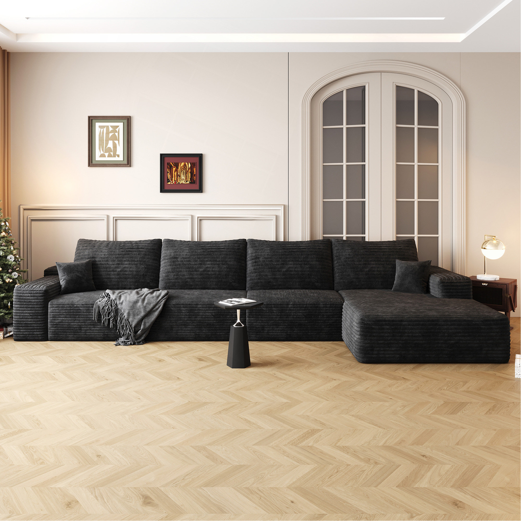 Wrought Studio™ 135" Cloud Sectional Couch With L-Shape Chaise,Modern ...
