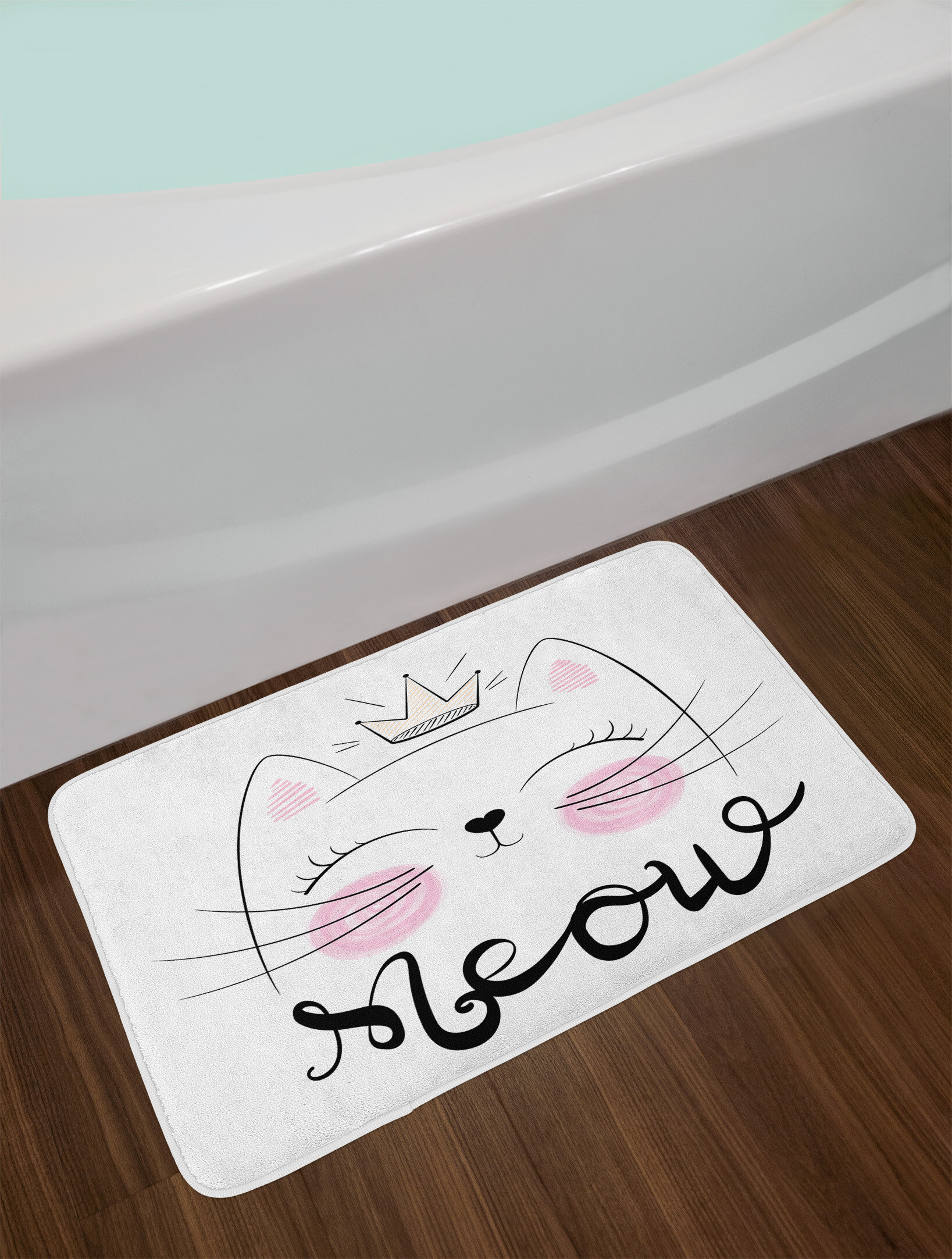 East Urban Home Cat Plush Bath Mat, Charming Meow Cartoon, 30.2"x20 ...