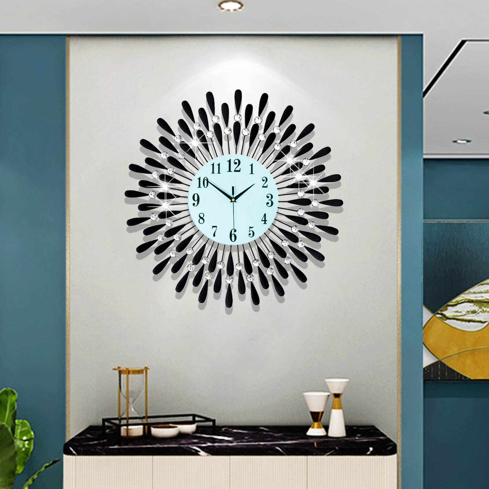 Mercer41 Large Wall Clock For Living Room Decor,Non-Ticking Quiet Metal ...