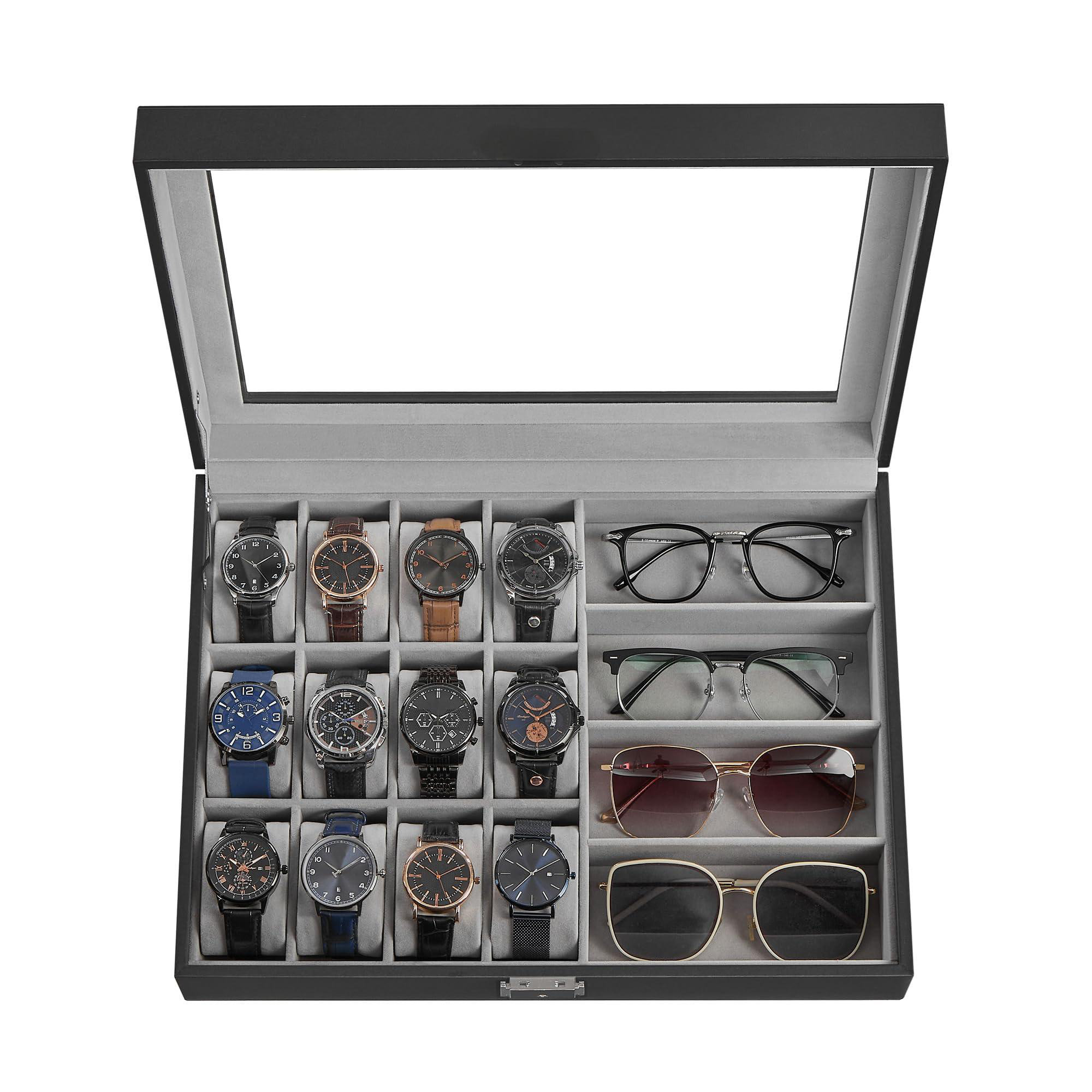 Latitude Run® 16-Slot Watch Case, Lockable Watch Storage Box With Glass ...
