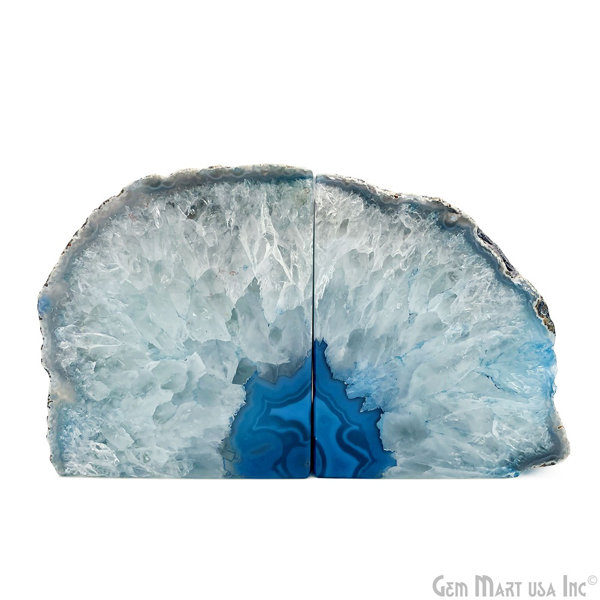 GEMMART USA Teal Geode Bookend, Unique Agate Bookend Pair, Mineral Rock ...