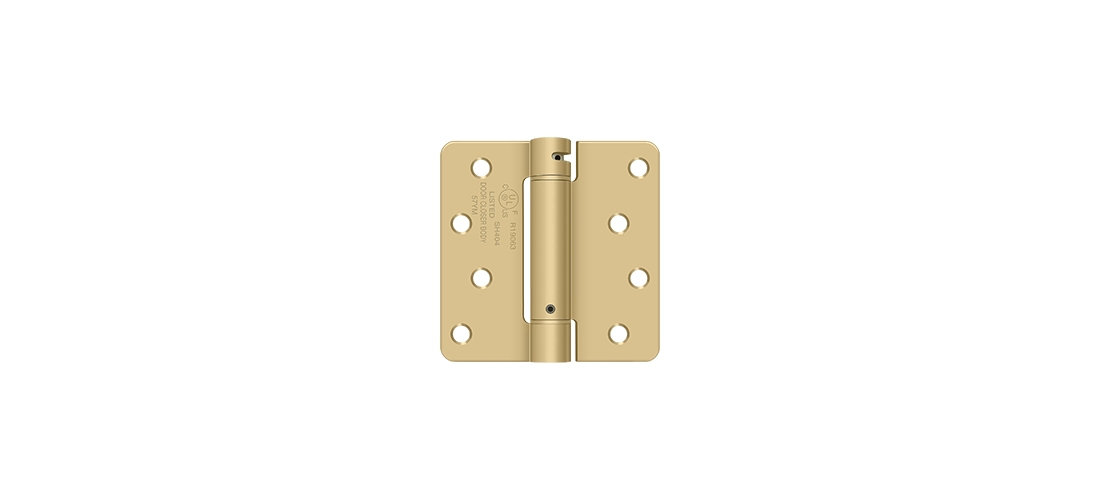 Deltana DSH4R44 4" x 4" x 1/4" Spring Hinge, UL Listed in Brushed Brass ...