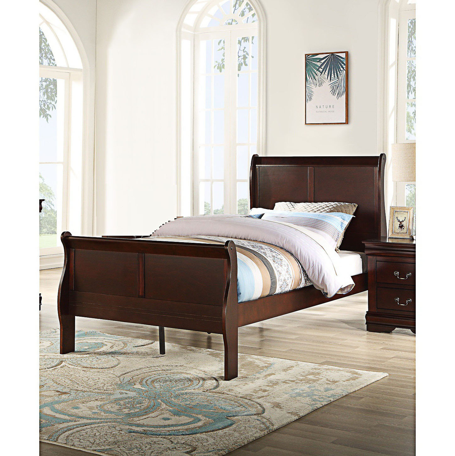 Alcott Hill® Classic Upholstered Panel Sleigh Bed Design Bed, Open ...