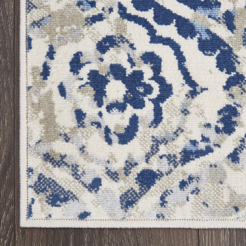 Bungalow Rose Rondo Performance Ivory/Blue Rug & Reviews | Wayfair