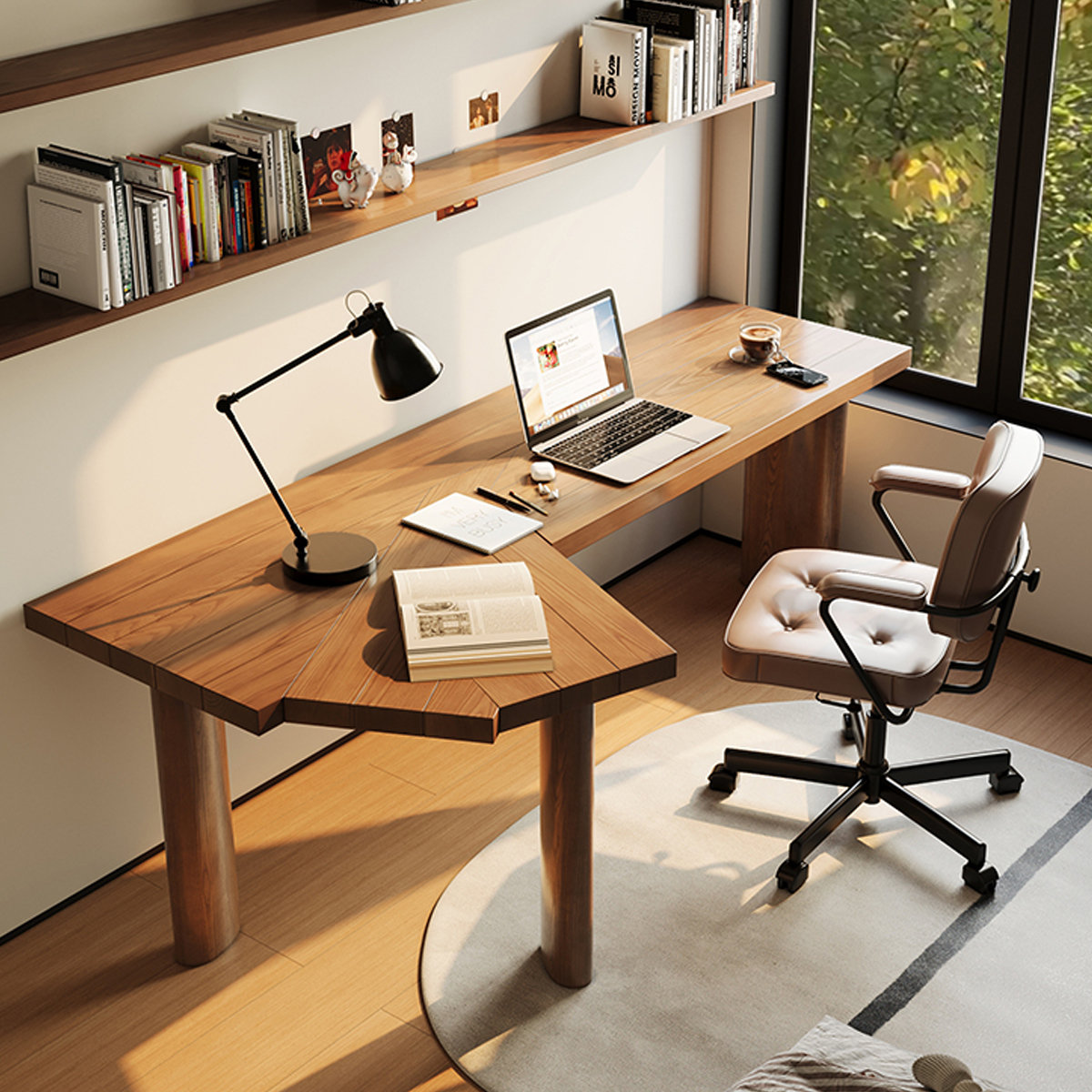 HOBULT Modern Solid Wood Irregular L-shaped Desk | Wayfair