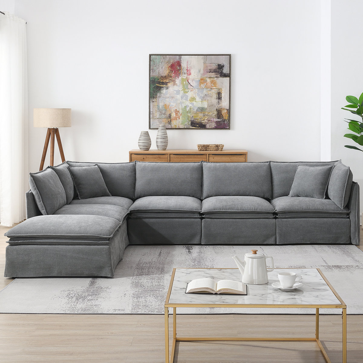 Hokku Designs Comfortable Modular Sofa with Movable Ottoman for ...