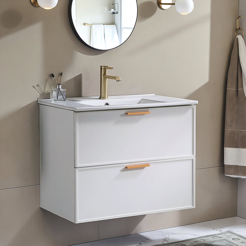 Mercer41 30" Modern White Floating Bathroom Vanity | Wayfair