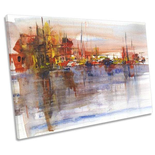 Longshore Tides Abstract Harbour Sail Boats - Wrapped Canvas Art Prints ...