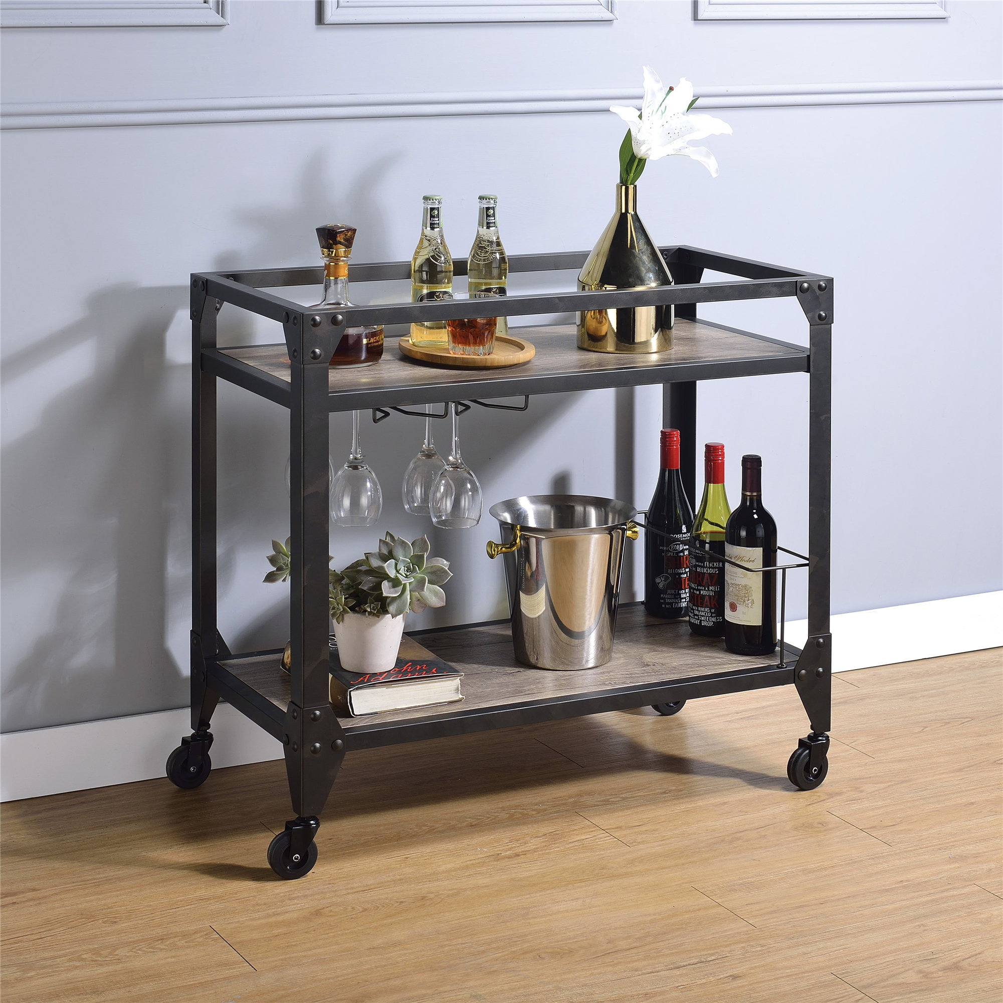 Williston Forge 2-Shelf Serving Cart, Metal Farme Kitchen Cart For ...