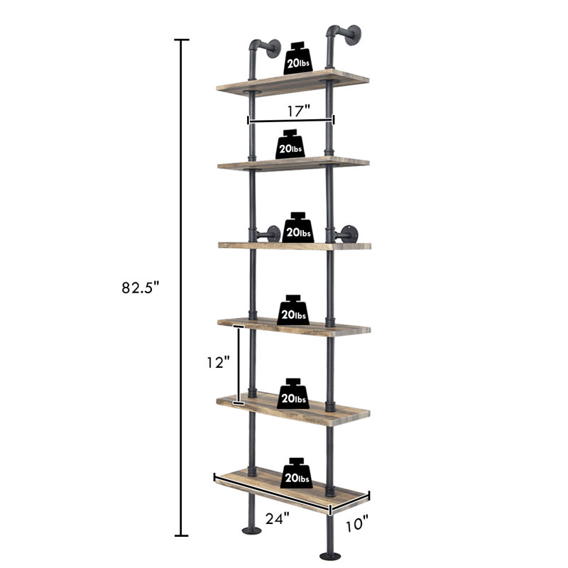Williston Forge Mestas Industrial Style 6-Tier Wall Mounted Pipe ...