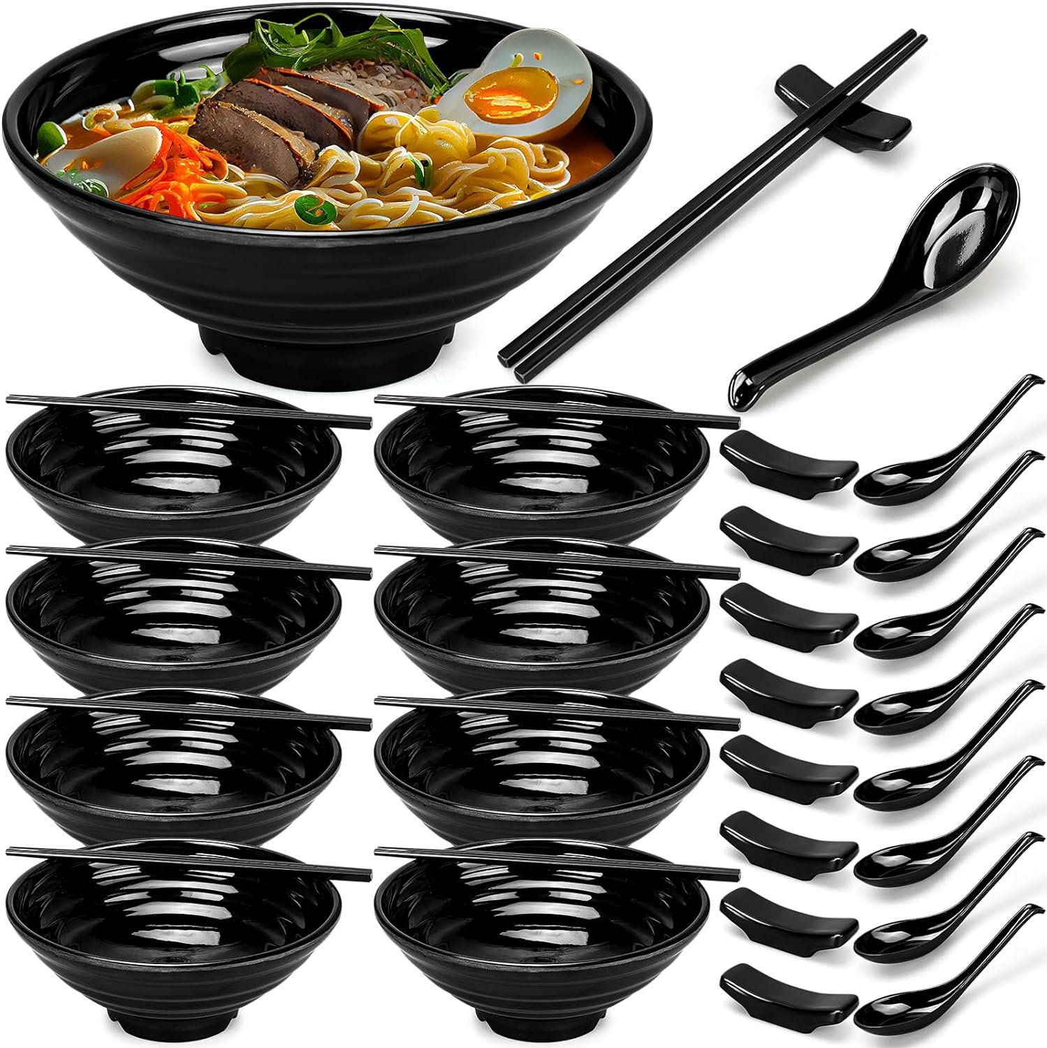 Latitude Run® Set Of 8 Japanese Ramen Bowl Set (Total 32 Pcs) With ...