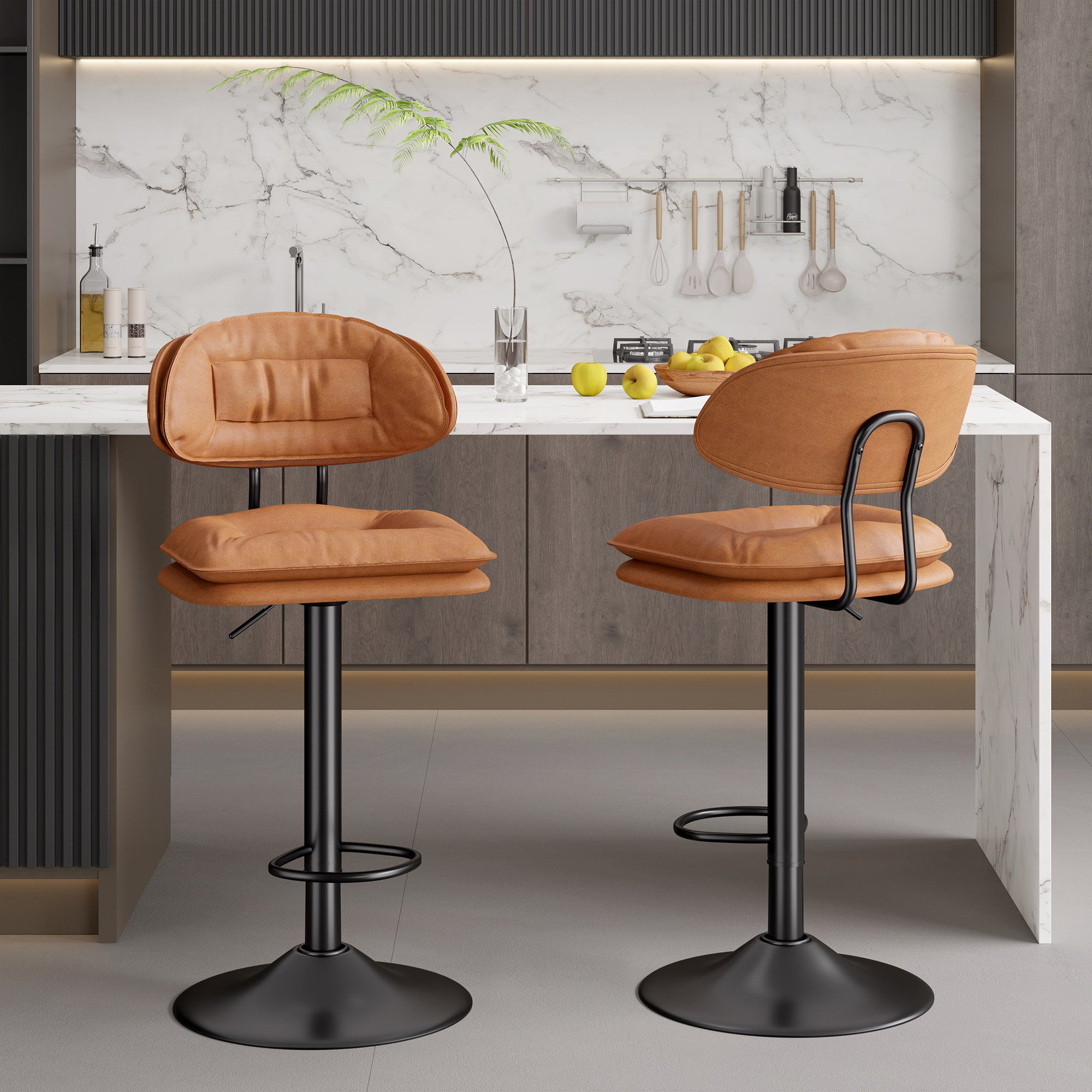 Ebern Designs Velv Orange Swivel Adjustable Height Bar Stool (Set Of 2 ...